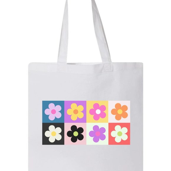 Bags | Indie Aesthetic Retro Colorful Flowers Tote Bag | Poshmark